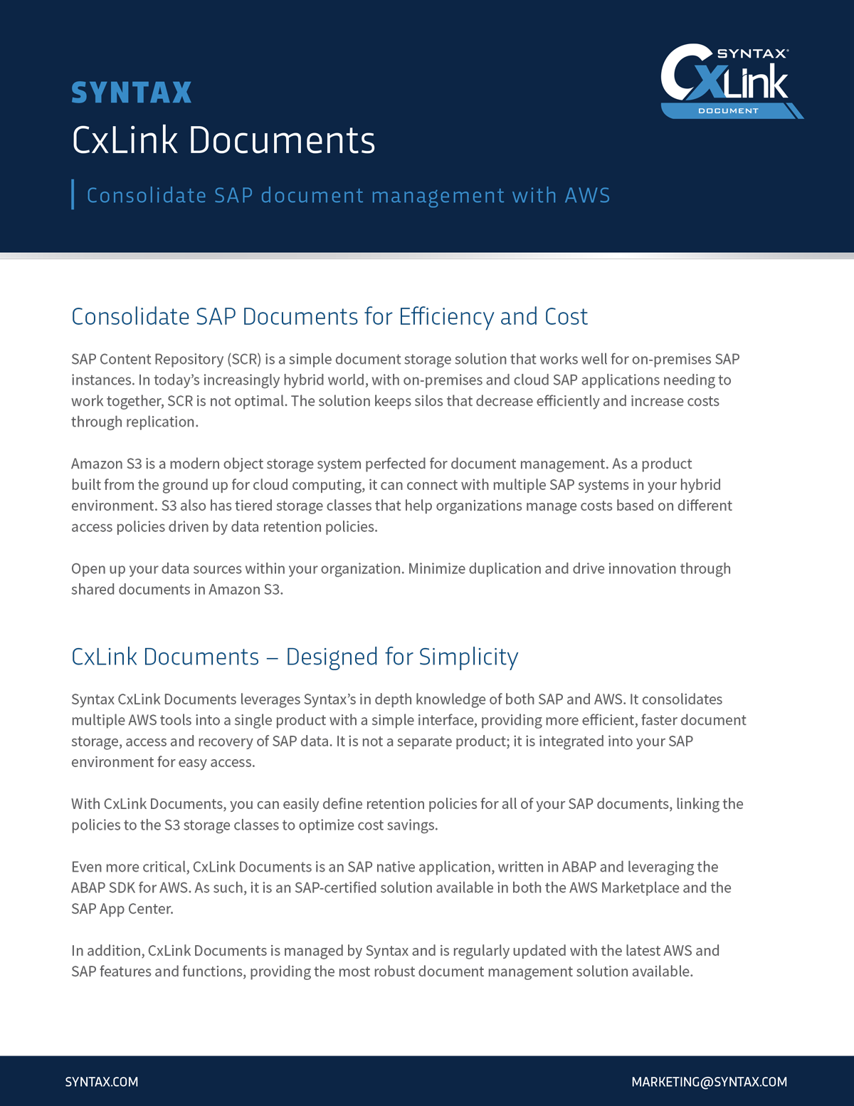 Syntax CxLink Documents: Data Sheet